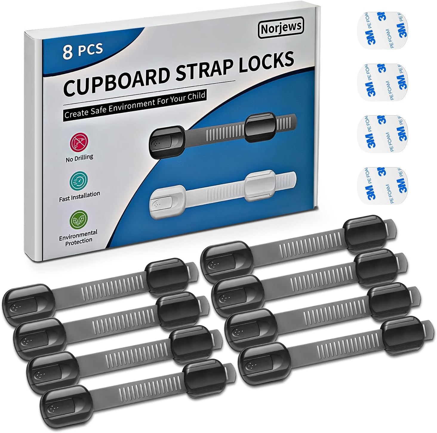 Norjews 8 Pack Cabinet Locks Baby Proofing, Child Safety Cupboard Locks ...