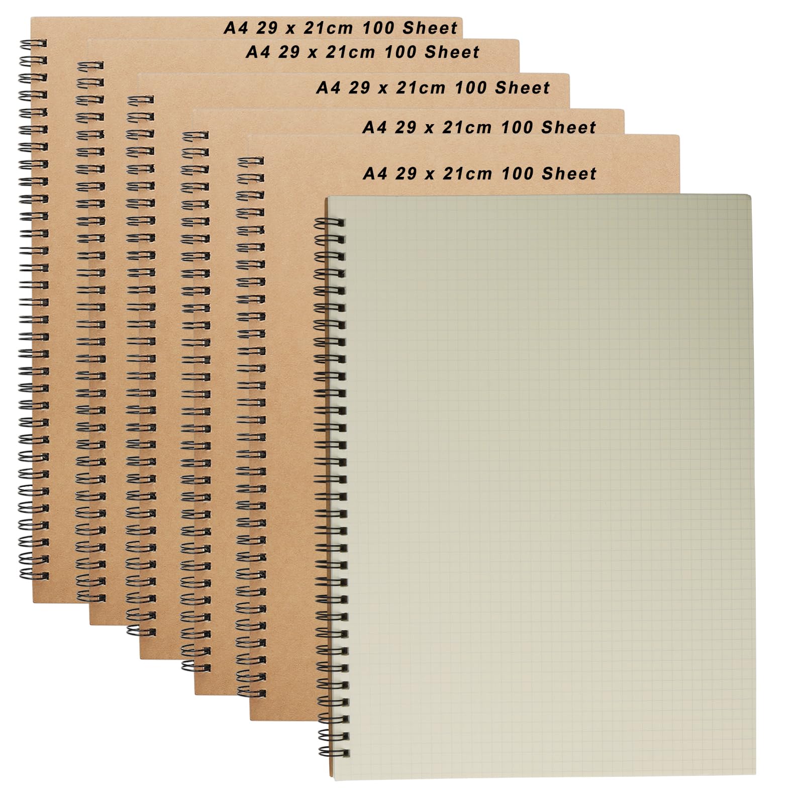 ZOENHOU 6 Pack A4 Grid Notebook, Kraft Cover Graph Paper A4 Pad 5mm ...