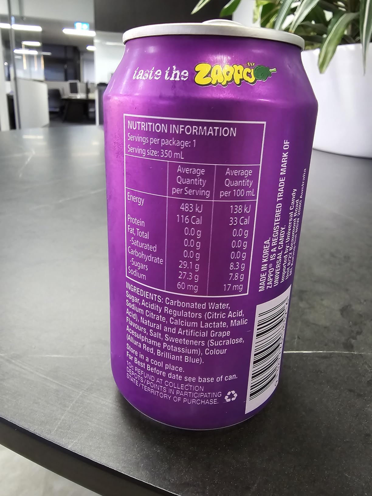 Zappo Grape Flavoured Soda 6 x 350 ml Cans Party Drinks : Amazon.com.au ...