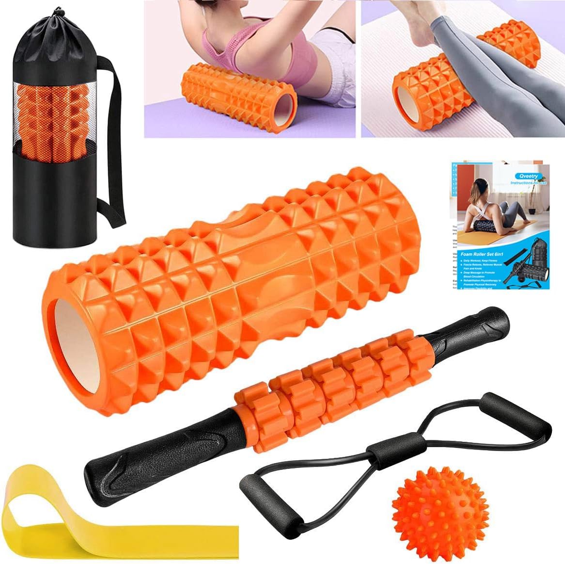 Rullo Massaggio Muscolare, Qveetry 6 in 1 Foam Roller Rullo in Schiuma ...