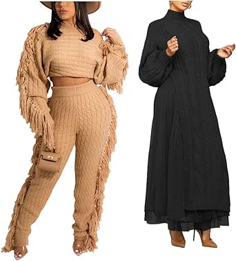 Amazon.com: KANSOON Womens Sweater Sets 2 Piece Outfits Knit Turtleneck ...