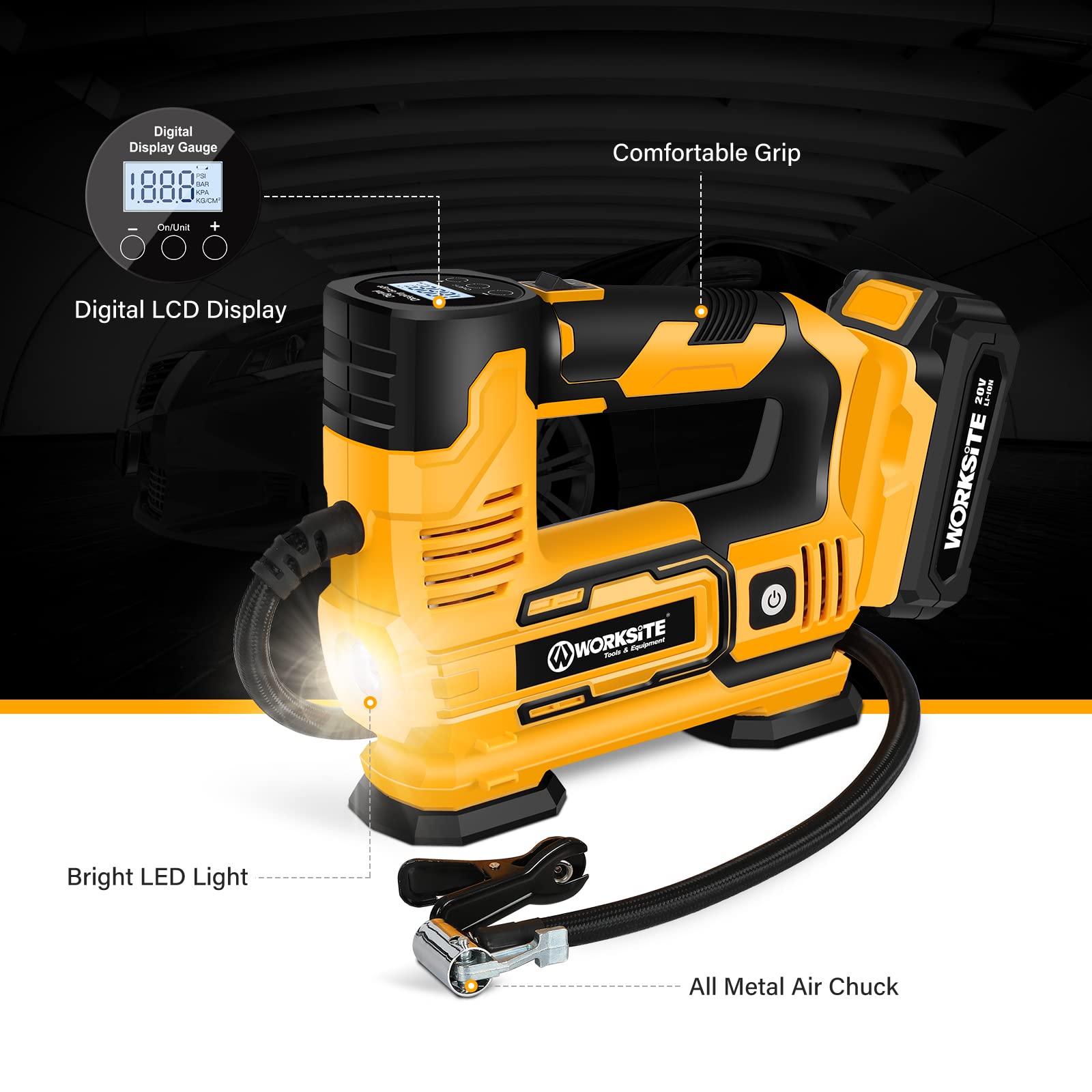 Snapklik.com : WORKSITE Tire Inflator Portable Air Compressor, 150 PSI
