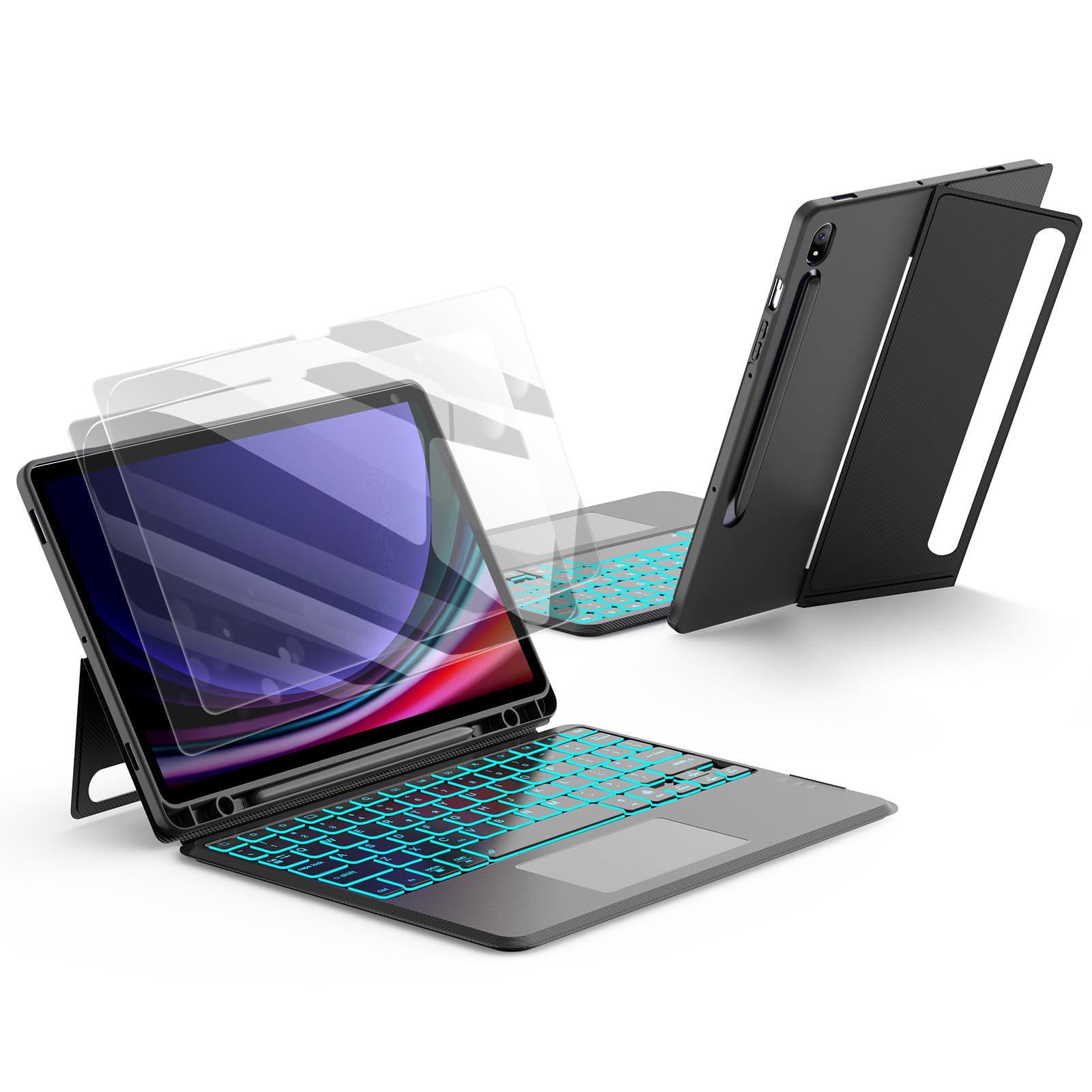 Amazon.com: JUQITECH Samsung Galaxy Tab S9 FE Backlit Trackpad Keyboard ...