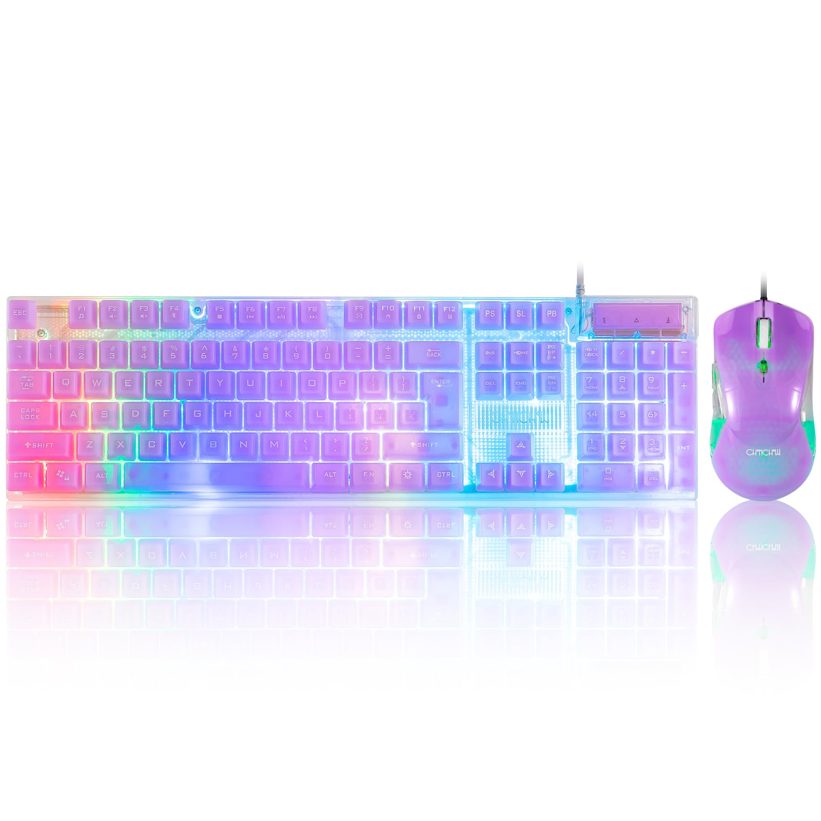Amazon.com: Gaming Keyboad and Mouse Combo, Transparent RGB Rainbow LED ...