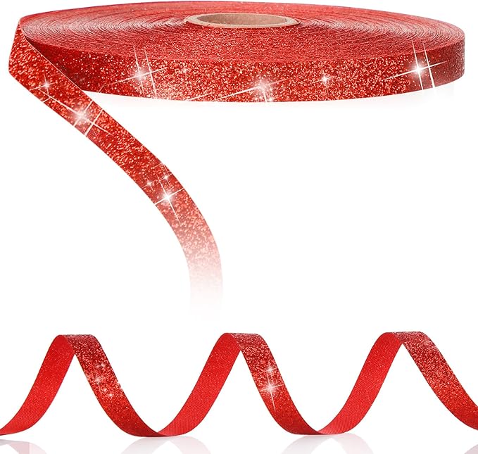 Amazon.com: Syhood 50 Yards Christmas Glitter Ribbon Wrapping 3/8" Wide ...