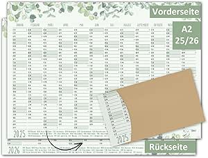 timr Wall Calendar 2025/2026 Eucalyptus Motif DIN A2 Calendar 12 Months ...
