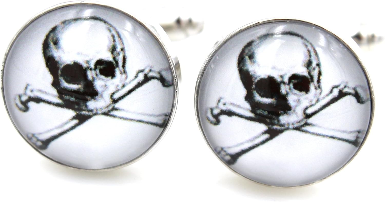 Amazon.com: Steampunk - Black and White Pirate Skull Cufflinks ...