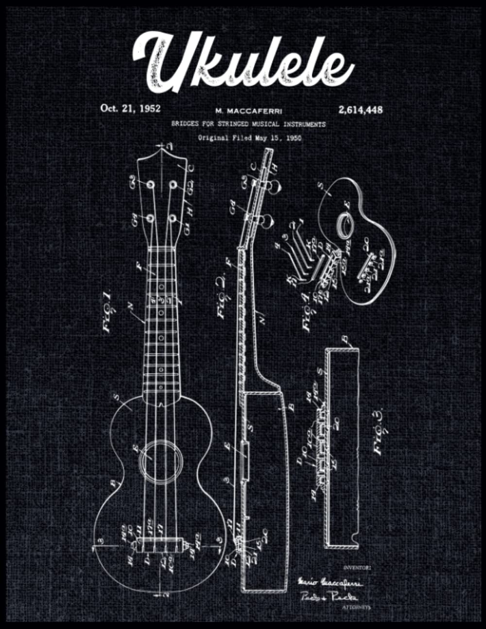 Ukulele Vintage Patent Drawing 1952 Tablature Sheet Paper Chord ...
