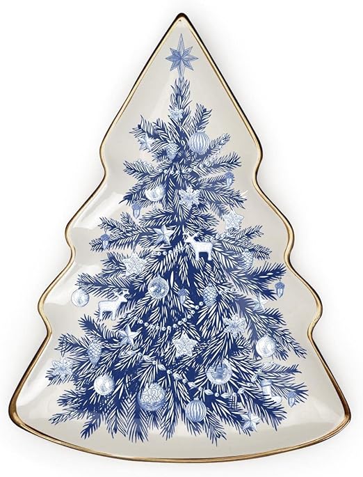 Amazon.com | Two's Company Blue and White Christmas Tree Shaped Dish ...