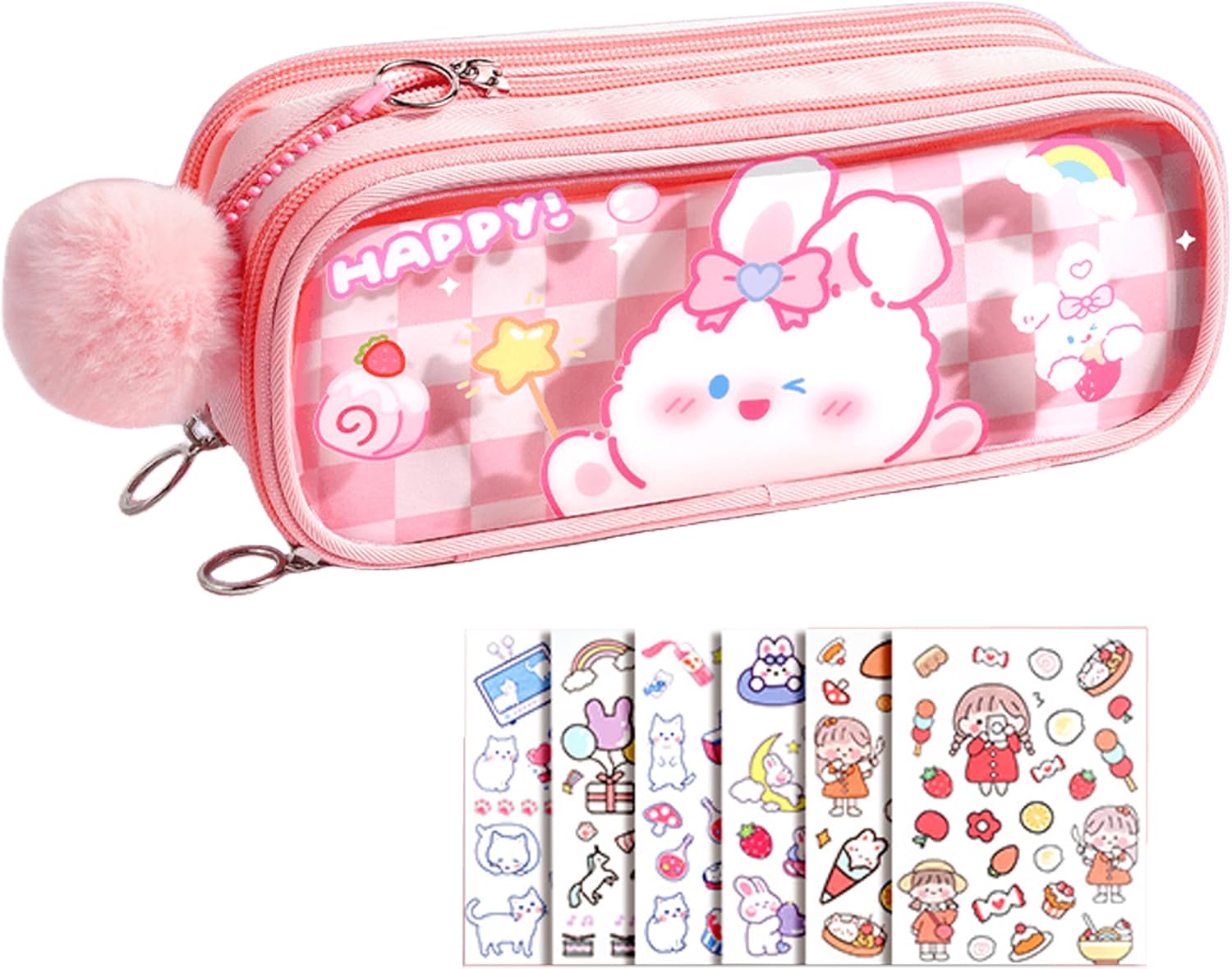 Amazon.com: UINSUE Cute Pen case Adorable Bunny Transparent 3-Layer ...