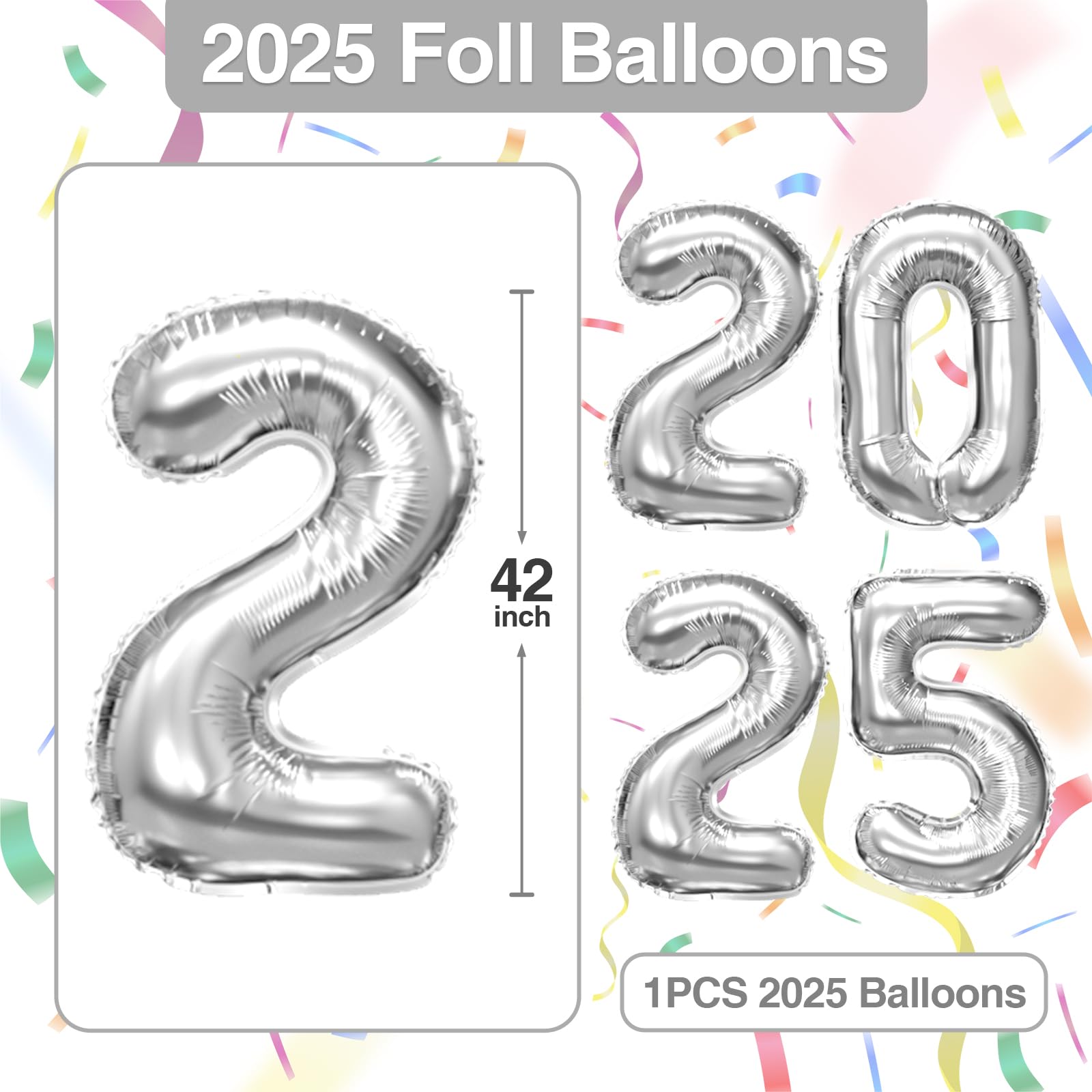 Snapklik.com : 2025 Balloons - 42 Inch 2025 Silver Foil Number Balloons ...