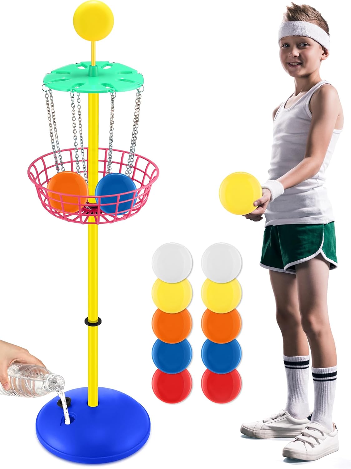 Meooeck 42 Inches Mini Disc Golf Baskets with 10 Flying Discs, Kids ...