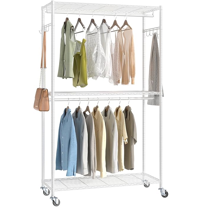 Buy VIPEK V12 Rolling Garment Rack 3 Tiers Adjustable Wire Shelving ...