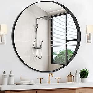 Amazon.com: CIVENO Black Round Mirror 42 inch Deep Frame Circle Mirror ...