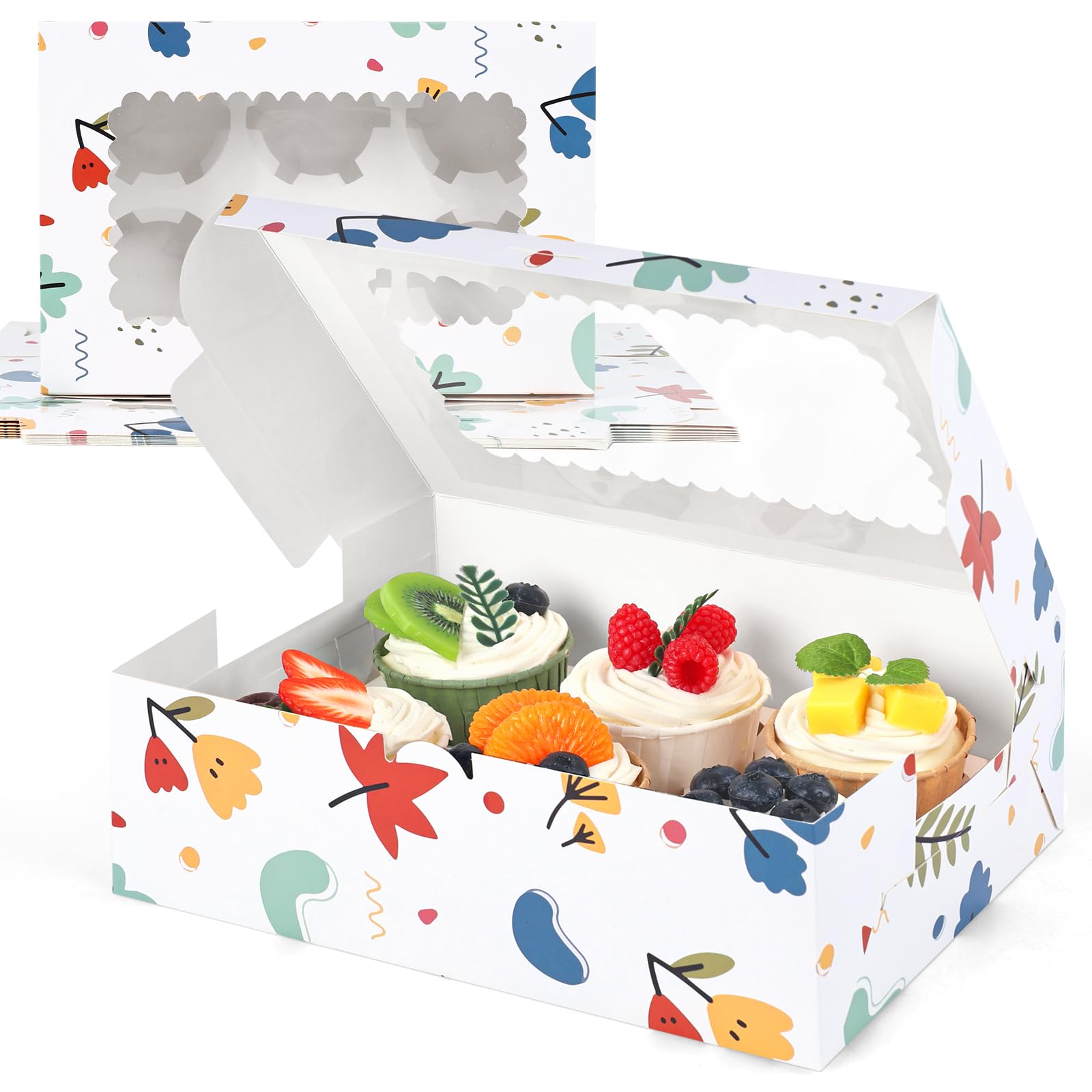 Amazon.com: HANSGO 6 Count Cupcake Boxes, 6 Sets Cupcake Container with Window and Inserts ...