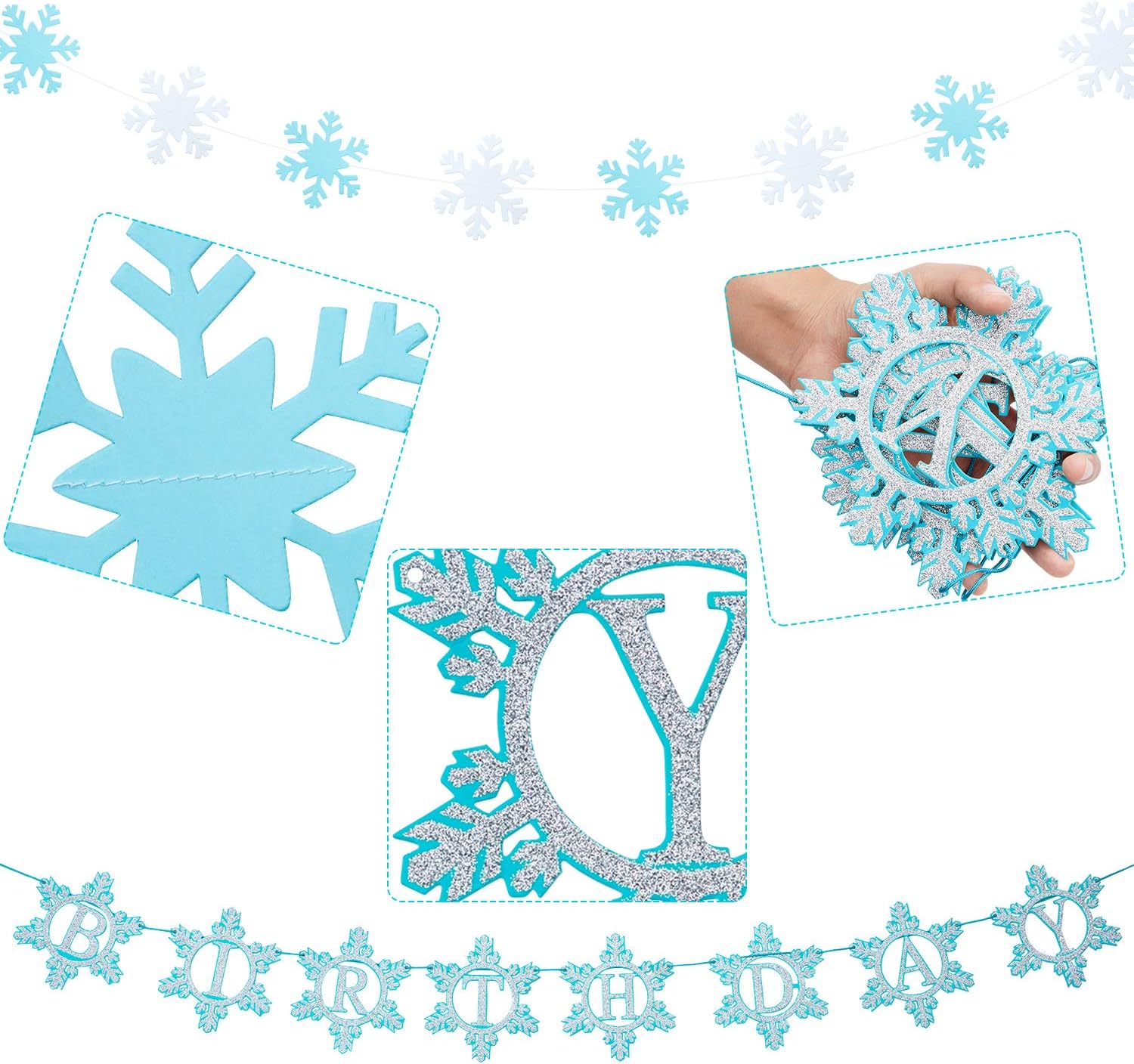 3 Pieces Snowflake Happy Birthday Banner Snowflake Decorations Banner ...