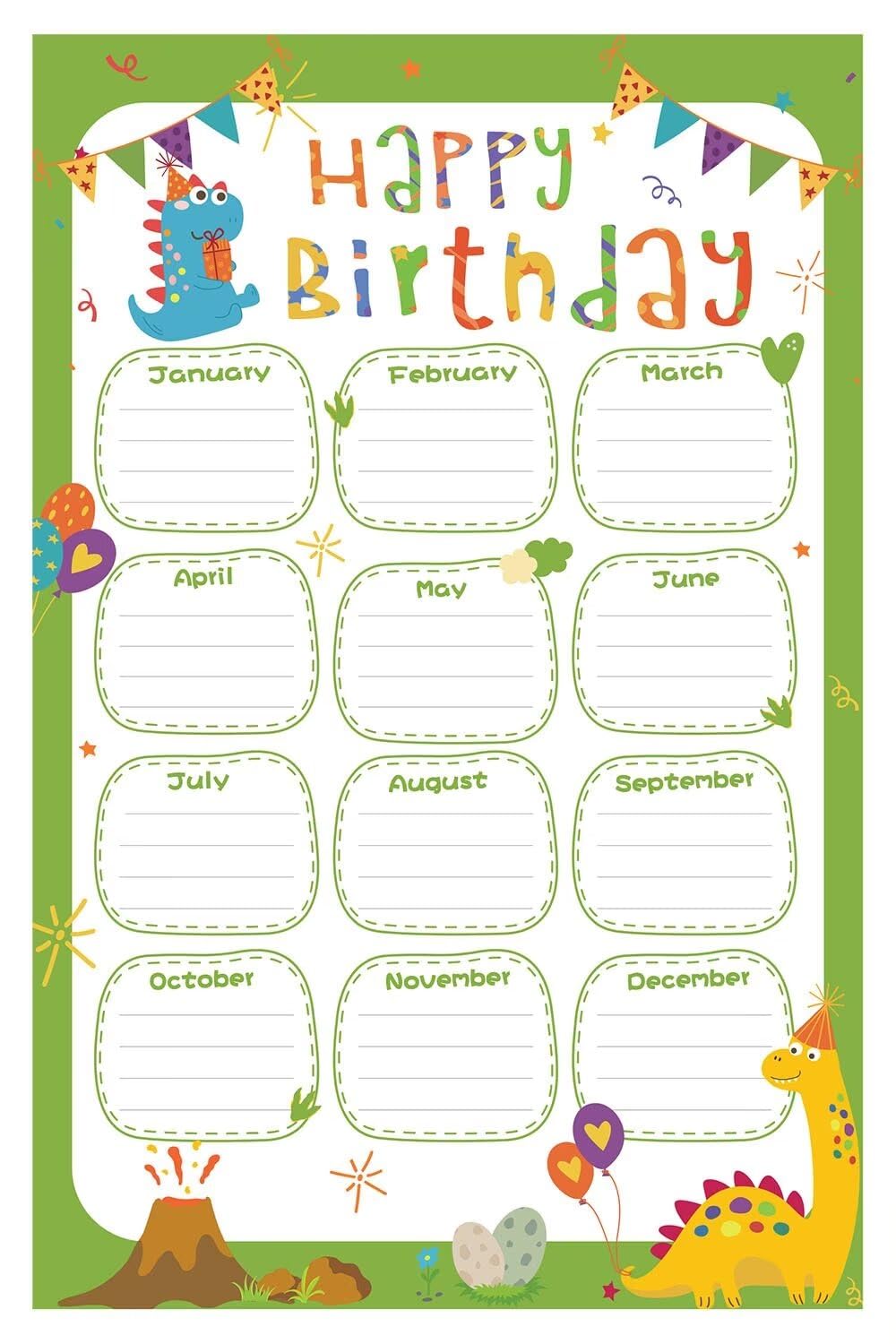 Snapklik.com : Dinosaur Birthday Chart Poster, 17 X 11 Inch, Classroom ...