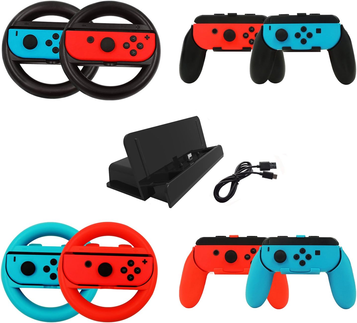 Jadebones 10 in 1 Switch Accessory Kits Sets, Joy-Con Steering Wheel ...