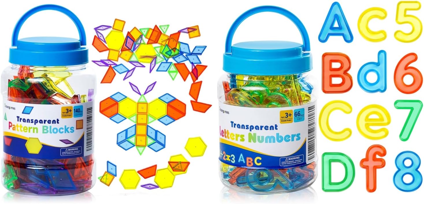 Amazon.com: Odoorgames 140 Pcs Translucent Pattern Blocks,Geometric ...