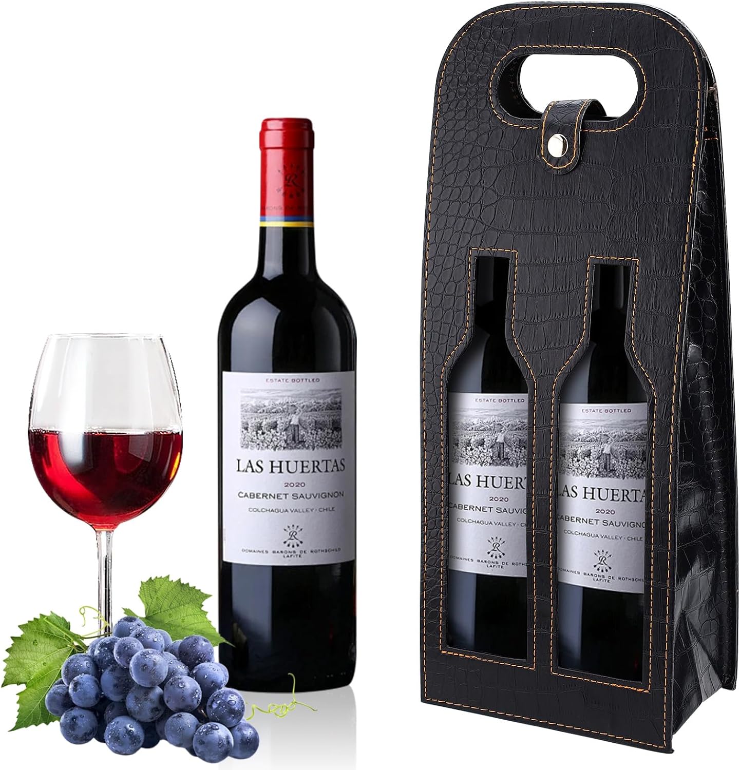 Amazon.com | Betinyar Double Bottle Wine Tote, Reusable Leather Winse ...