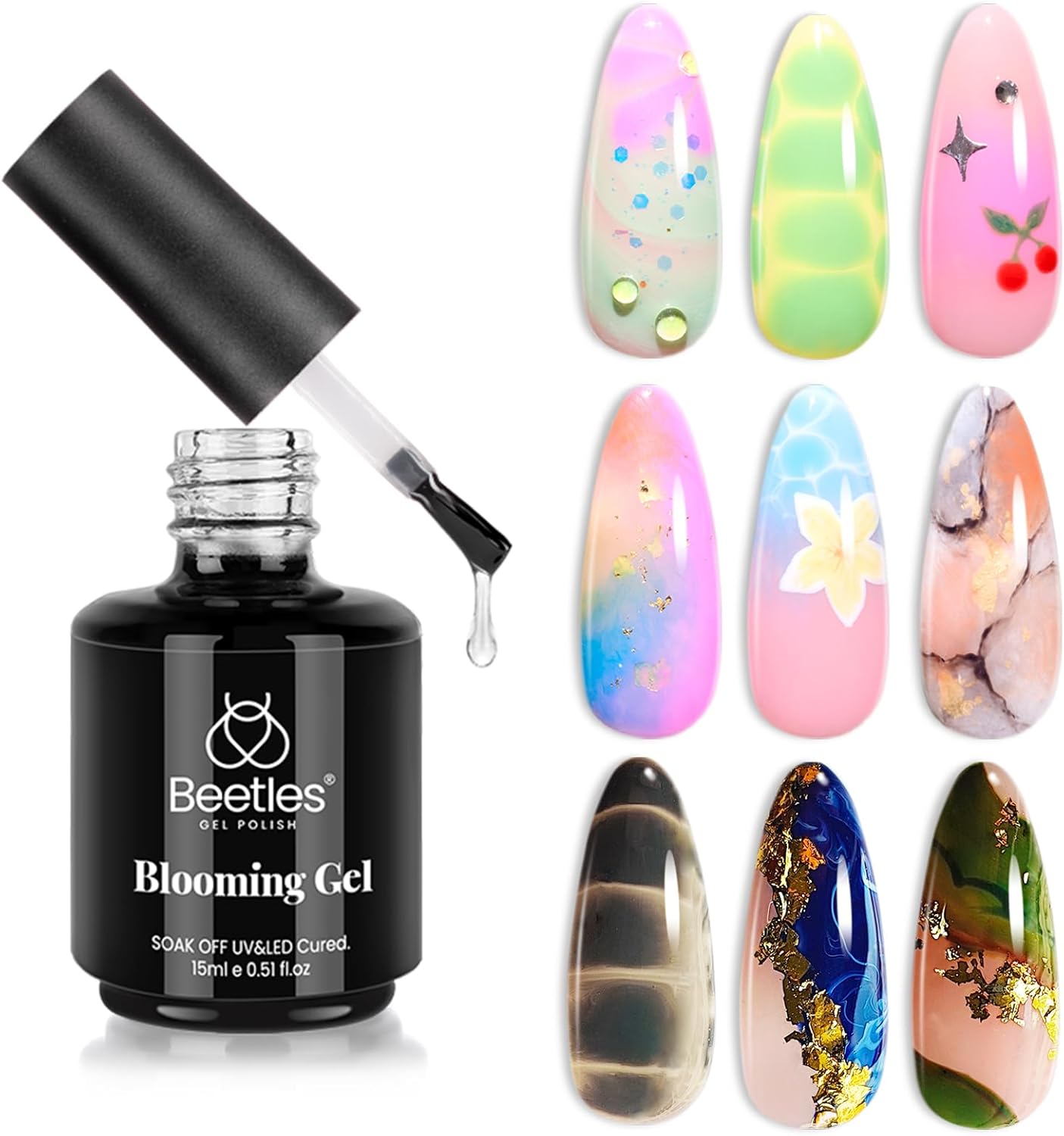 Beetles Nail Blooming Gel 15ml Clear Uv Led Blossom Gel Polish for Spreading Effect Marble ...