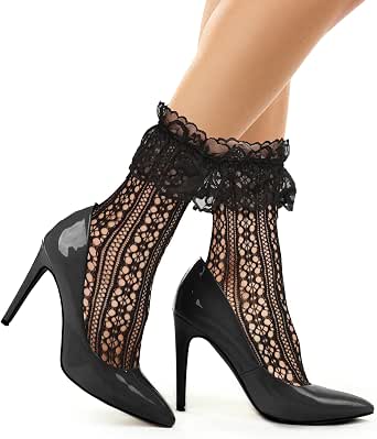 Amazon.com: Benefeet Sox Black Lace Fishnet Ruffle Socks for Women ...