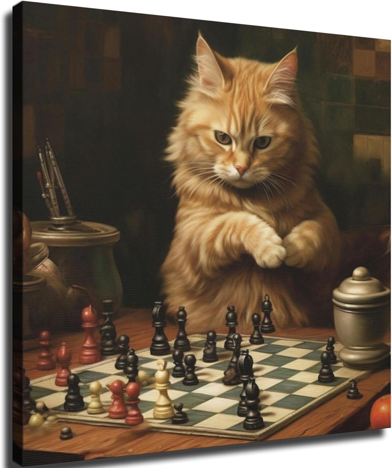 Amazon.com: Cat Playing Chess Art Print Poster Living Room Office Decor ...