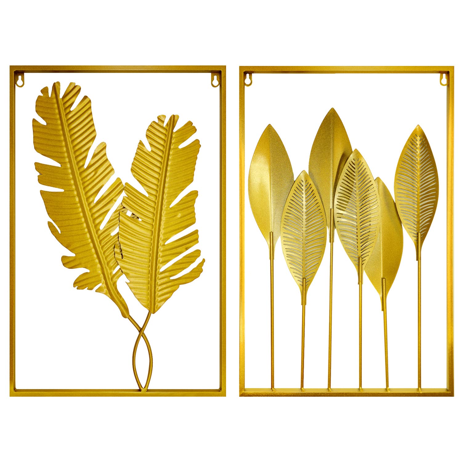 gold leaf wall decor 2 piece art golden metal leaves home decorations ...