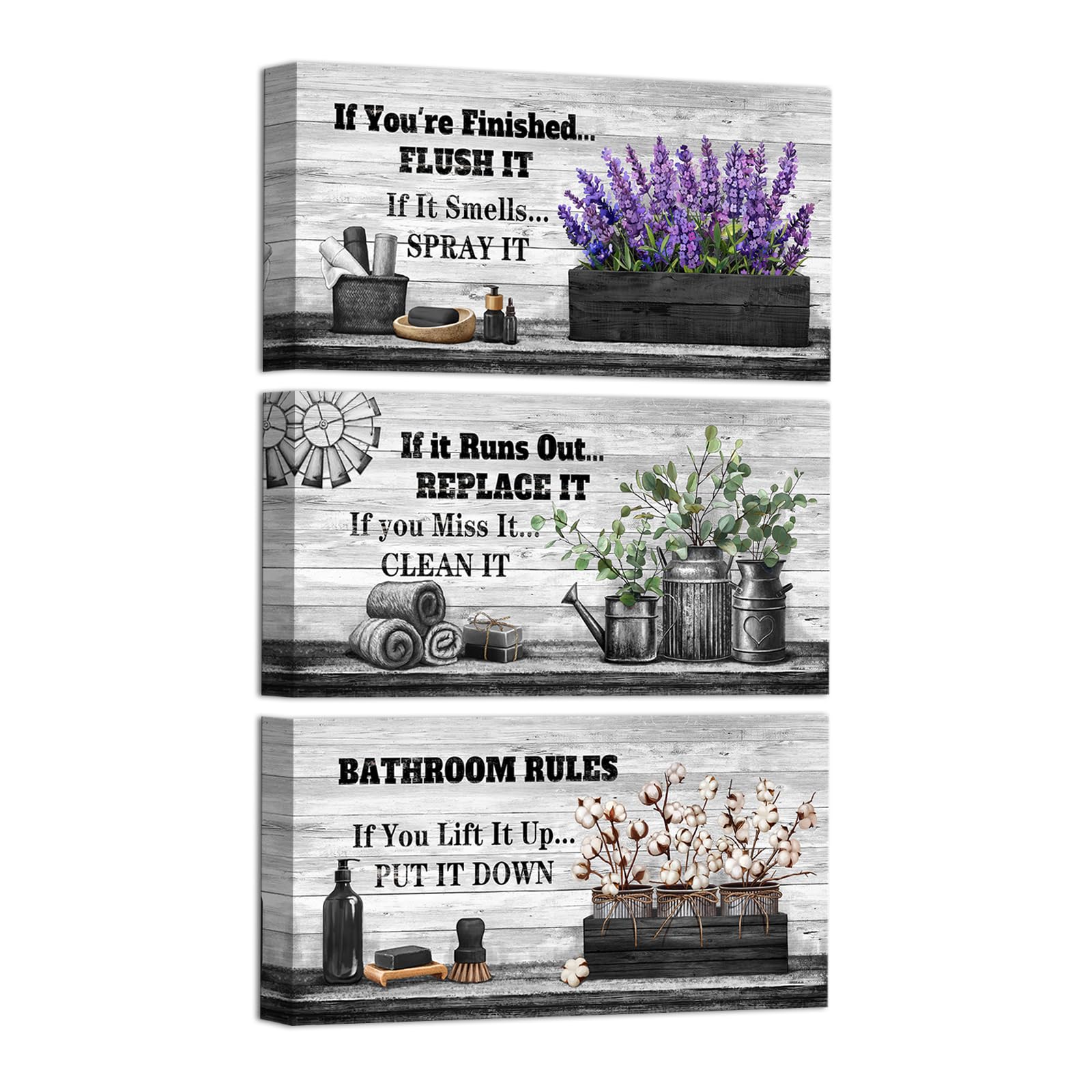 Amazon.com: HOMEOART Bathroom Rules Bathroom Wall Decor Farmhouse ...