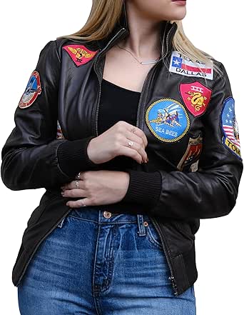 Womens Aviator Top Gun' Pilot Flying Multiple Patches G1 Fur Collar ...