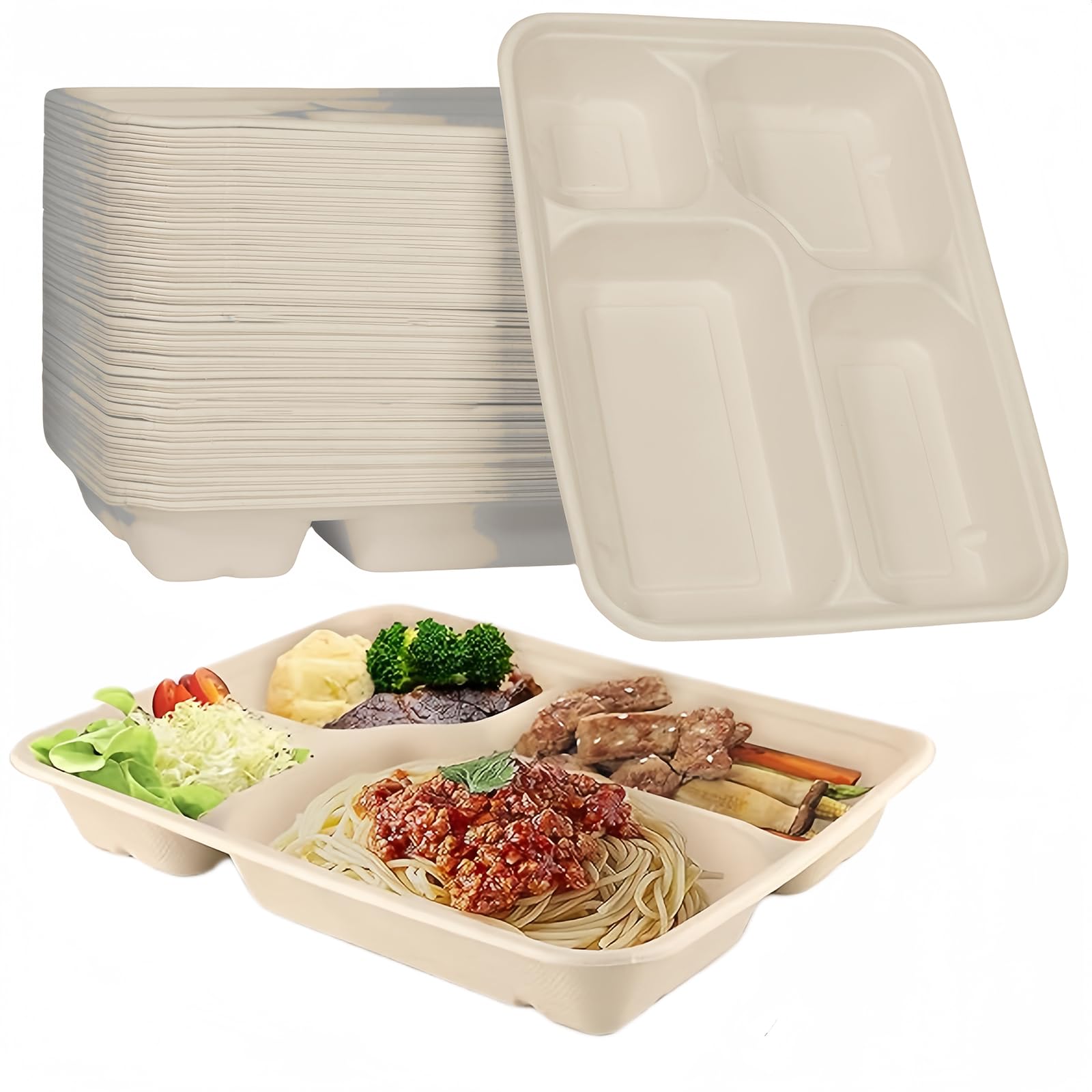 Amazon.com: FISDEN 50 Pack Compartment Paper Plates, Natural Sugarcane ...