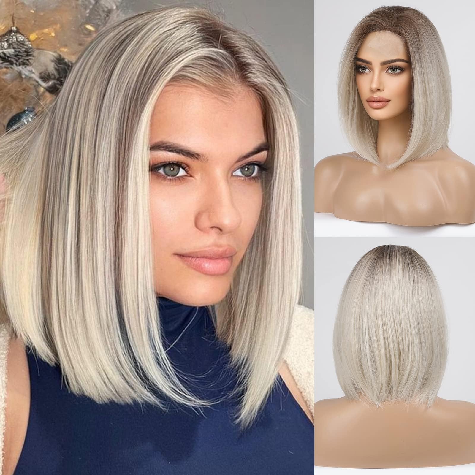 Amazon.com : Alanhair Side Parting Short Bob Sliver Mix White Lace ...
