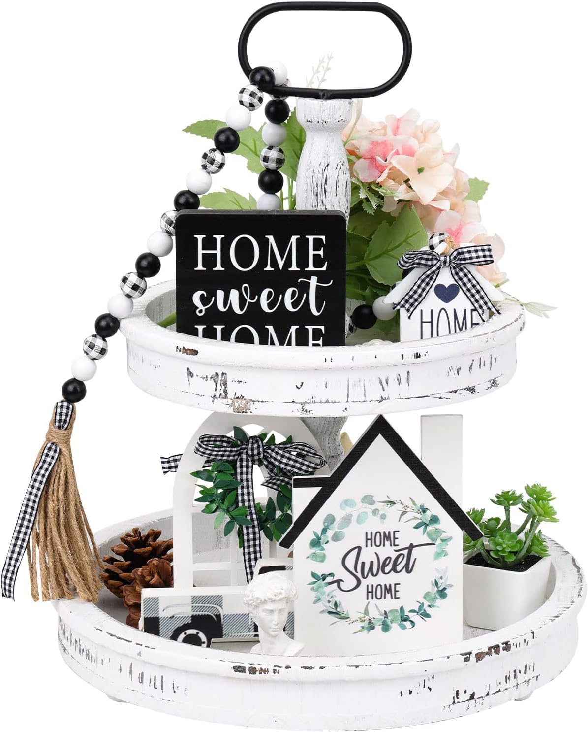 Amazon.com: HOLICOLOR Two Tiered Tray with 5pcs Wooden Signs, Christmas ...