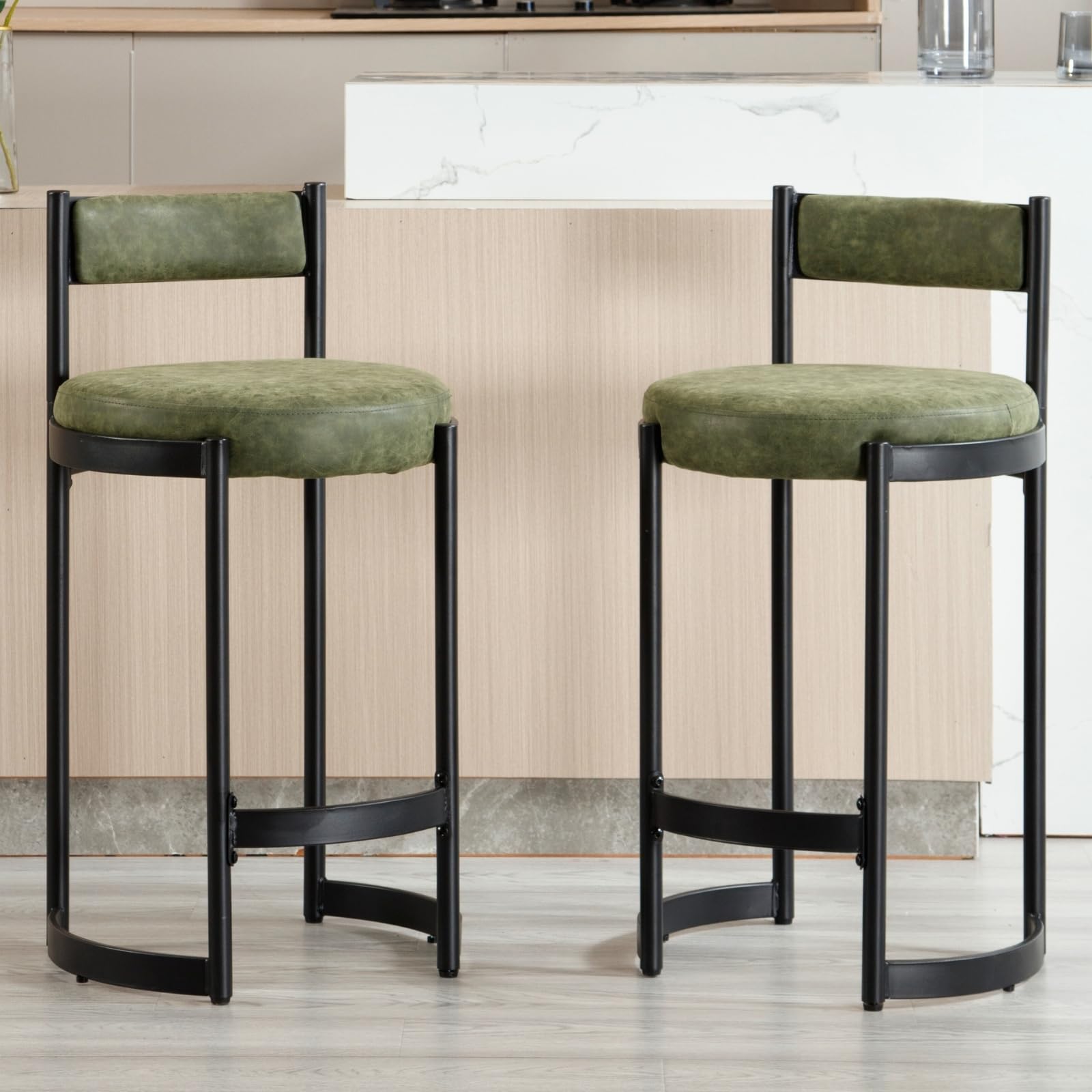 Amazon.com: DUOMAY 26'' Modern Bar Stools Set of 2, Faux Leather ...