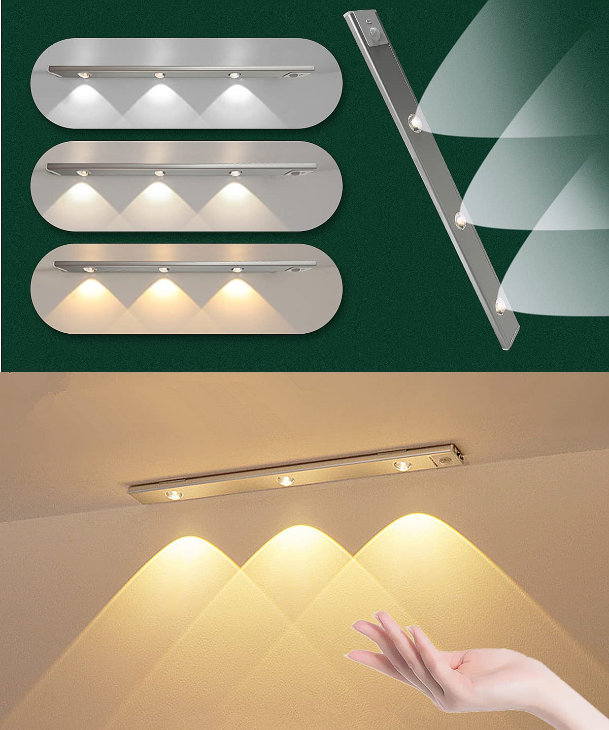 ELKCIP Led Under Cabinet Lights, Magnetic Closet Light Wireless 3 Color ...
