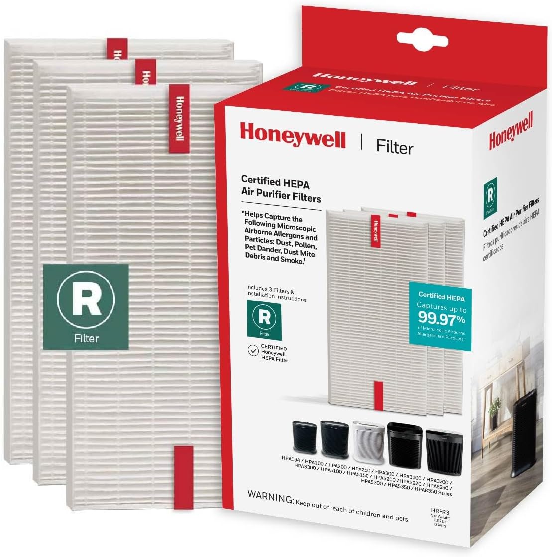 Filtro de repuesto Honeywell Filter R True HEPA (paquete de 3), blanco ...