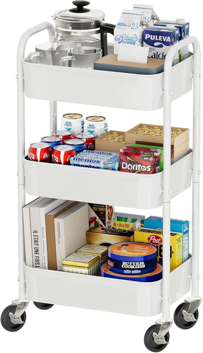 Amazon.com: Simple Trending 3 Tier Metal Cart on Wheels, Heavy Duty ...