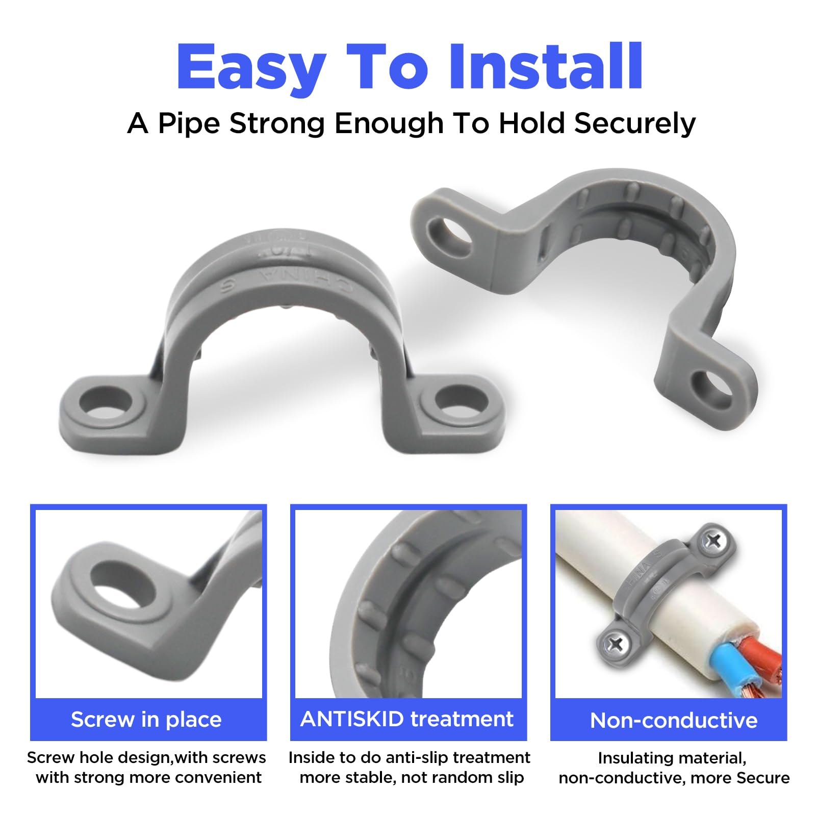 Snapklik.com : 15 Pcs 3/4 Inch PVC Pipe Straps, Grey Conduit Clamp Pipe ...