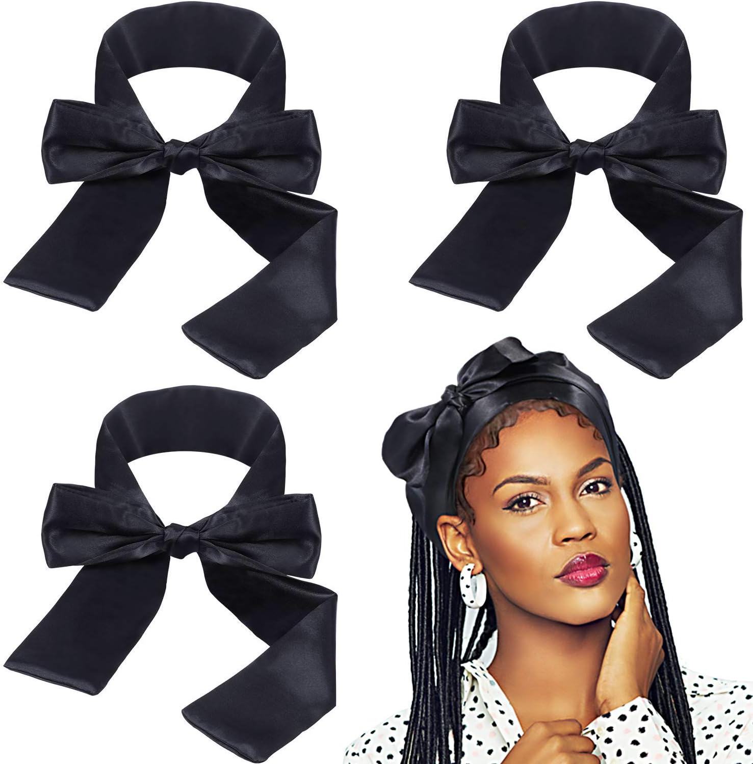 Amazon.com : Leeven 2 Pcs Silky Satin Edge Scarves 4.5”x54” Large Wig ...