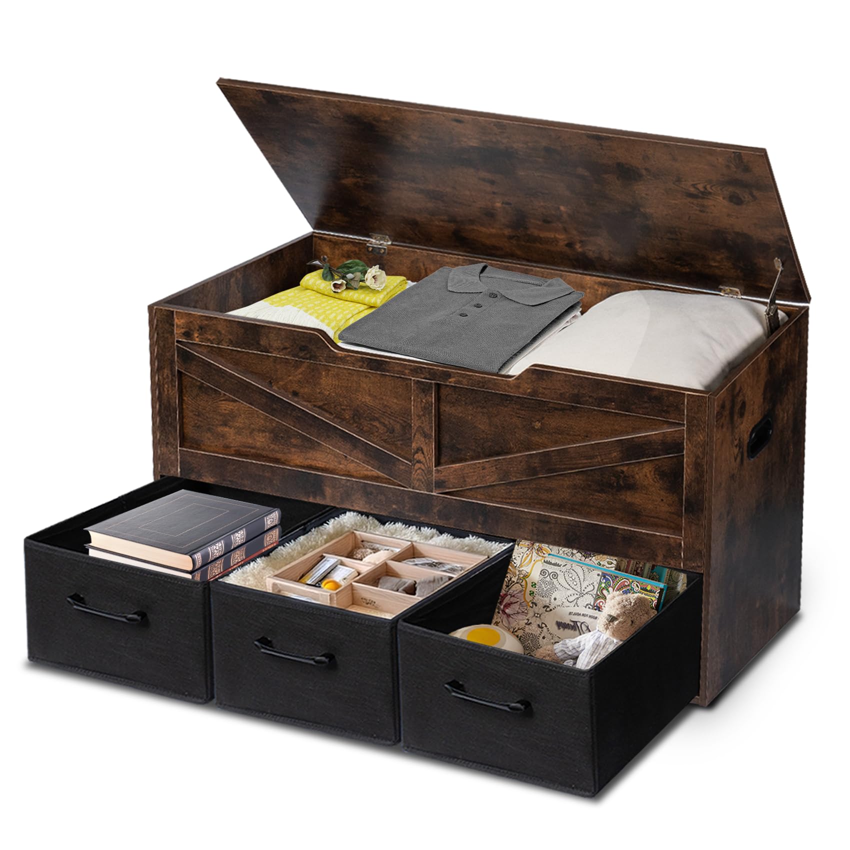 Amazon.com: Qupui Storage Bench, 39.4" Storage Chest with 3 Drawers ...