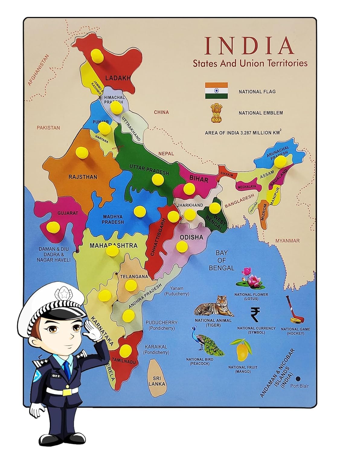SUGA PLASTICS Wooden India Map Puzzle Tray with Knob for Kids - Learn ...