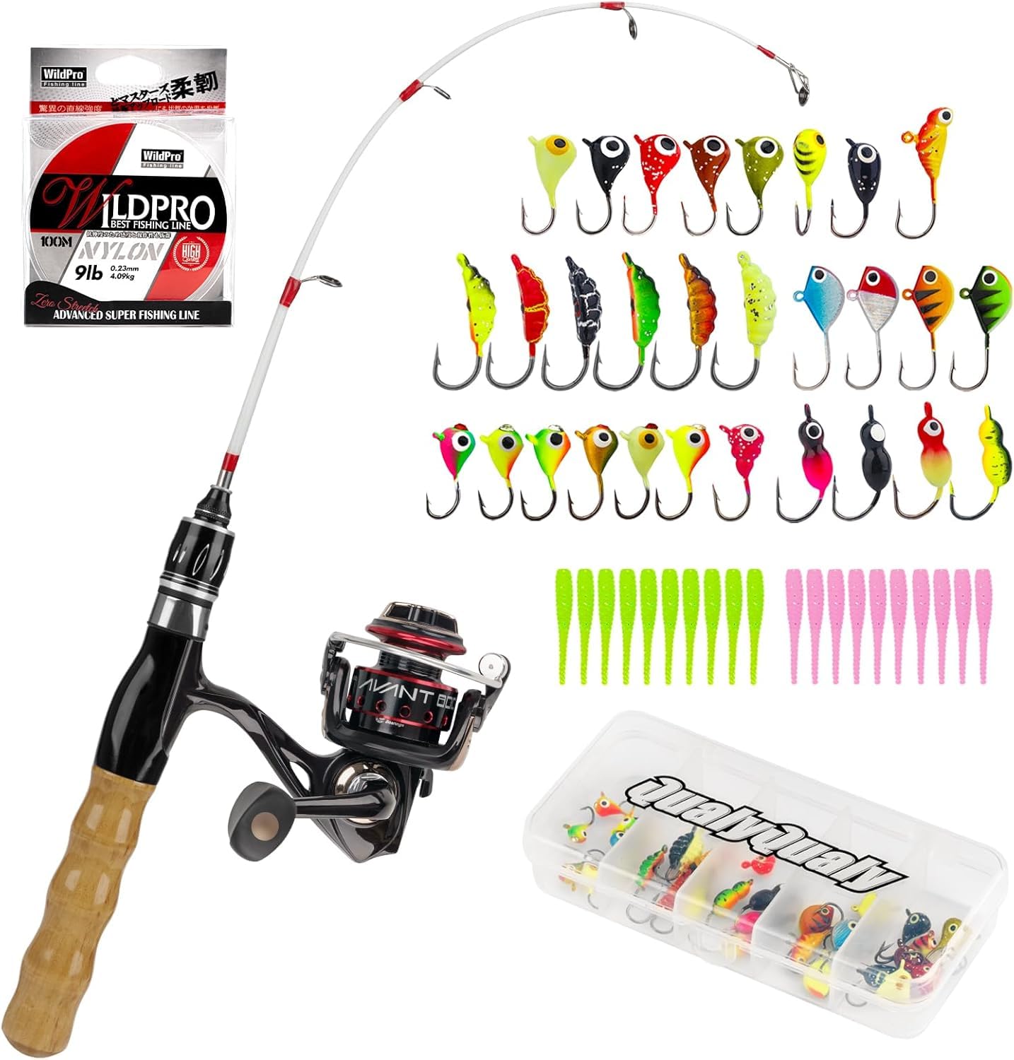 Amazon.com : QualyQualy Ice Fishing Rod and Reel Combo, 24'' Ice ...