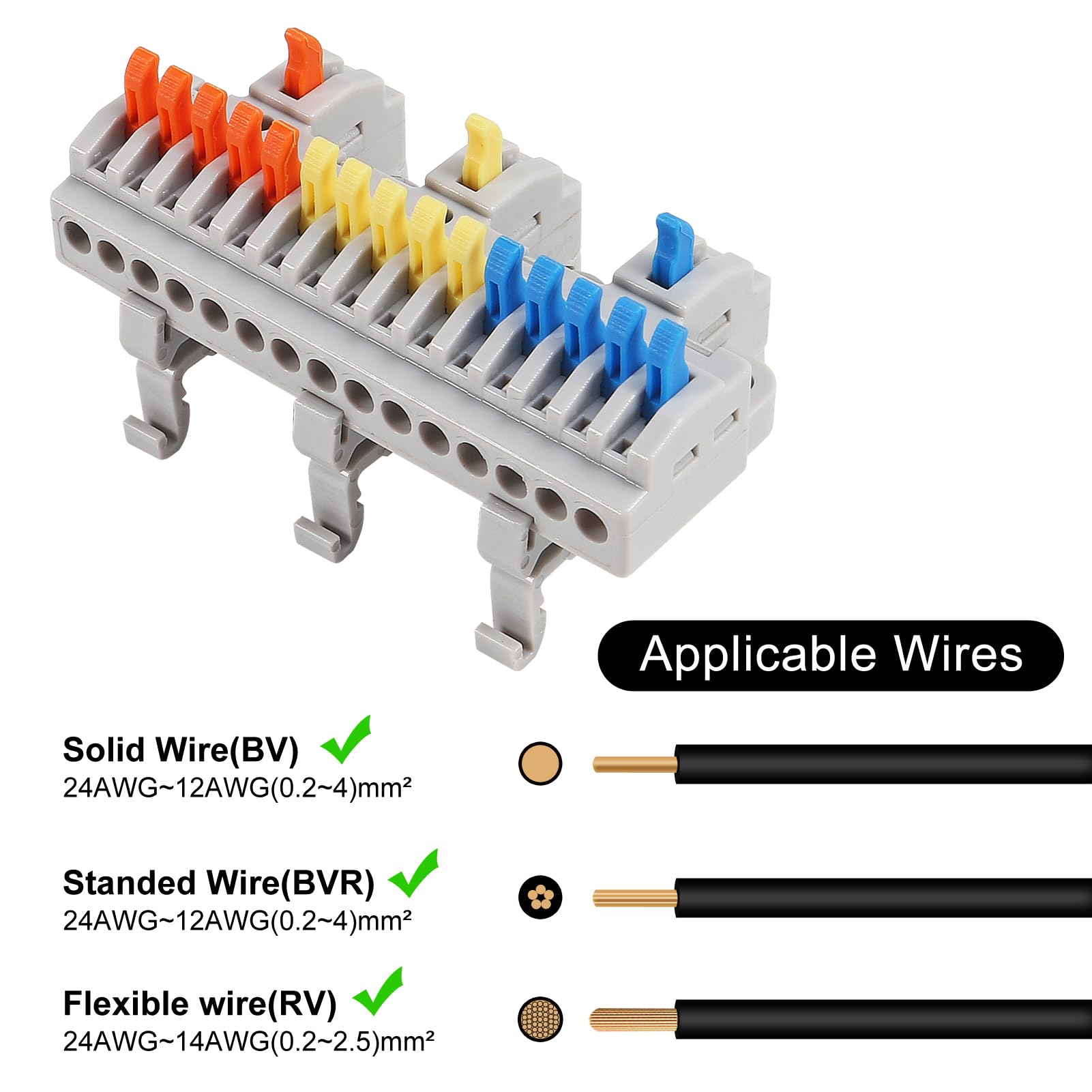 Snapklik.com : AITRIP 10PCS DIN Rail Terminal Blocks 28-12AWG Quick ...