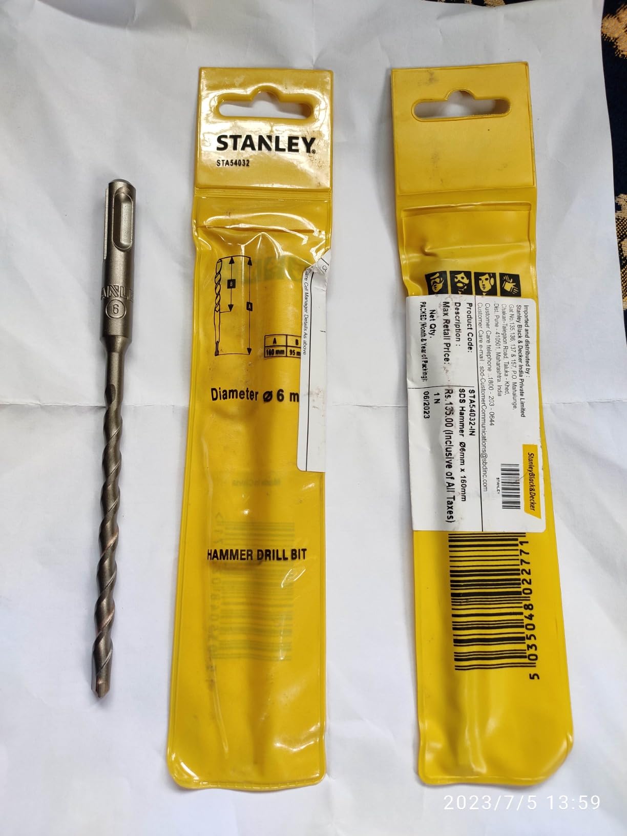 STANLEY STA54032-IN SDS-Plus Ø6mm x 160mm Hammer Drill Machine Bit ...