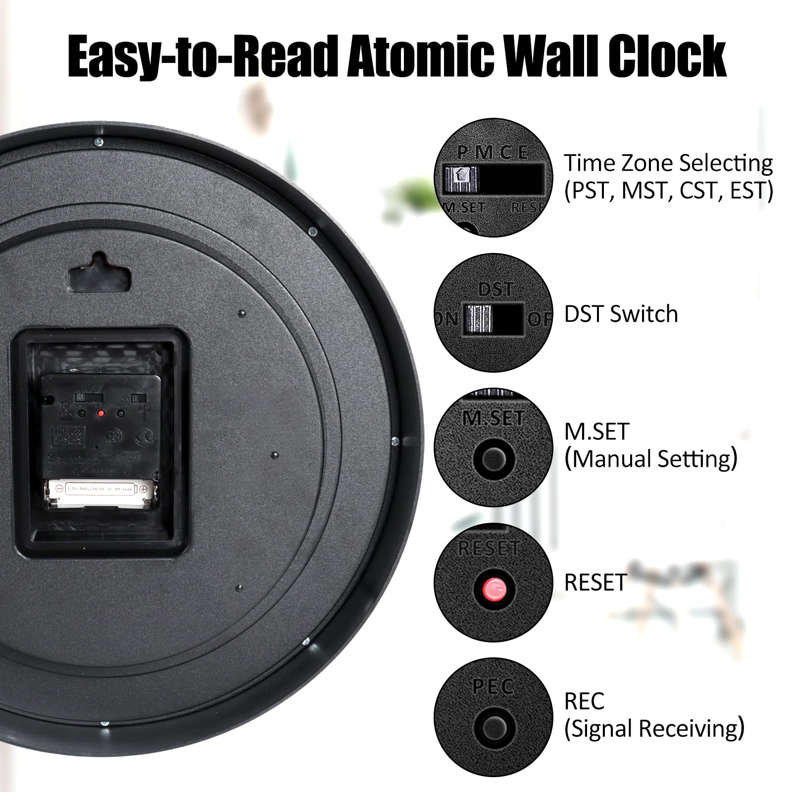 Snapklik.com : Geevon 12 Inch Atomic Wall Clock - Self-Setting Analog Clock