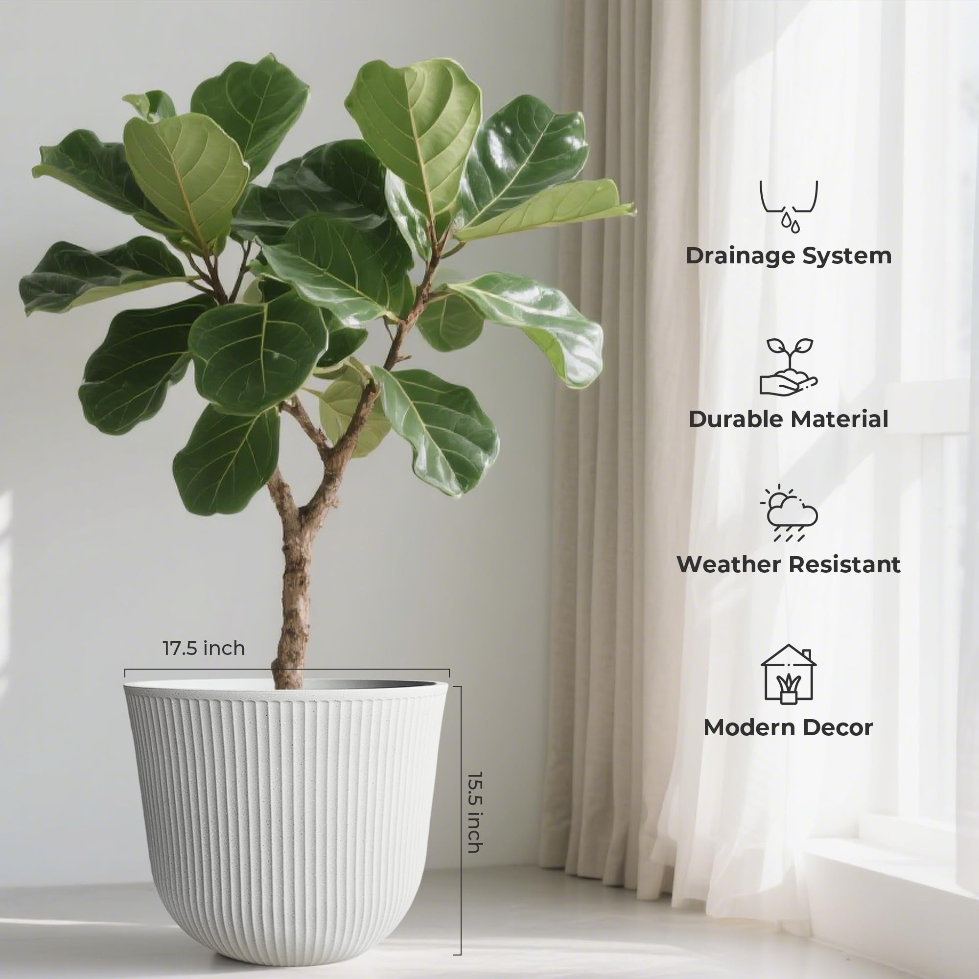 Snapklik.com : WORTH Garden Round Large Planter Pot 1-Pack - 17.5" Dia ...