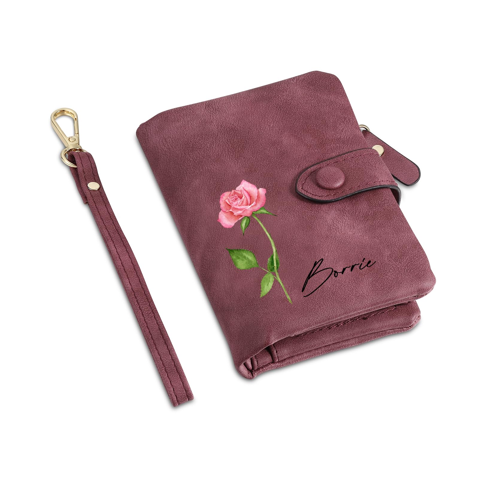 Amazon.com: Personalized Custom Wallet with Name & Birth Flower for ...