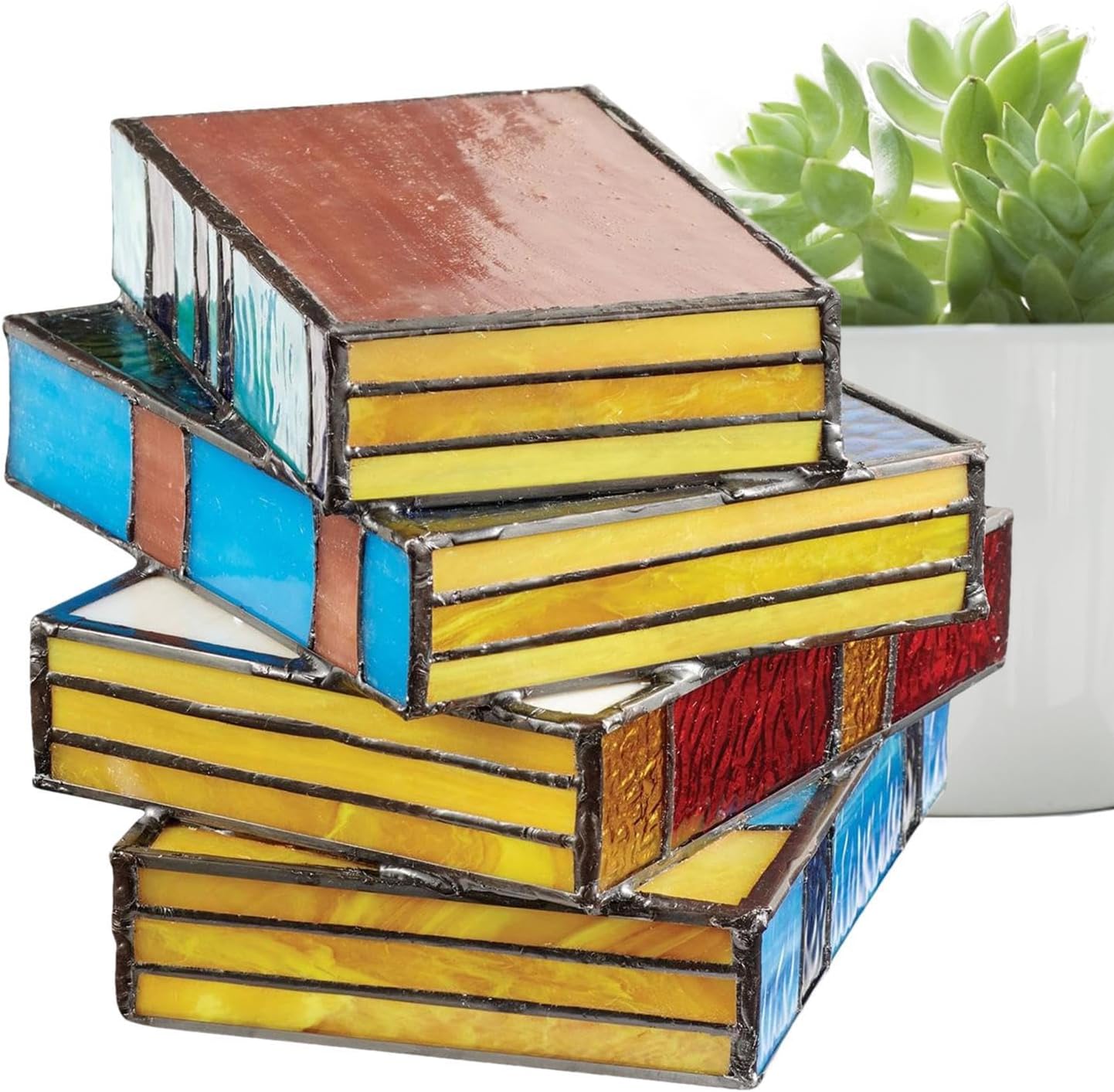 Stained Glass Stacked Books Lamp, Funny Acrylic Colored Folding Book ...