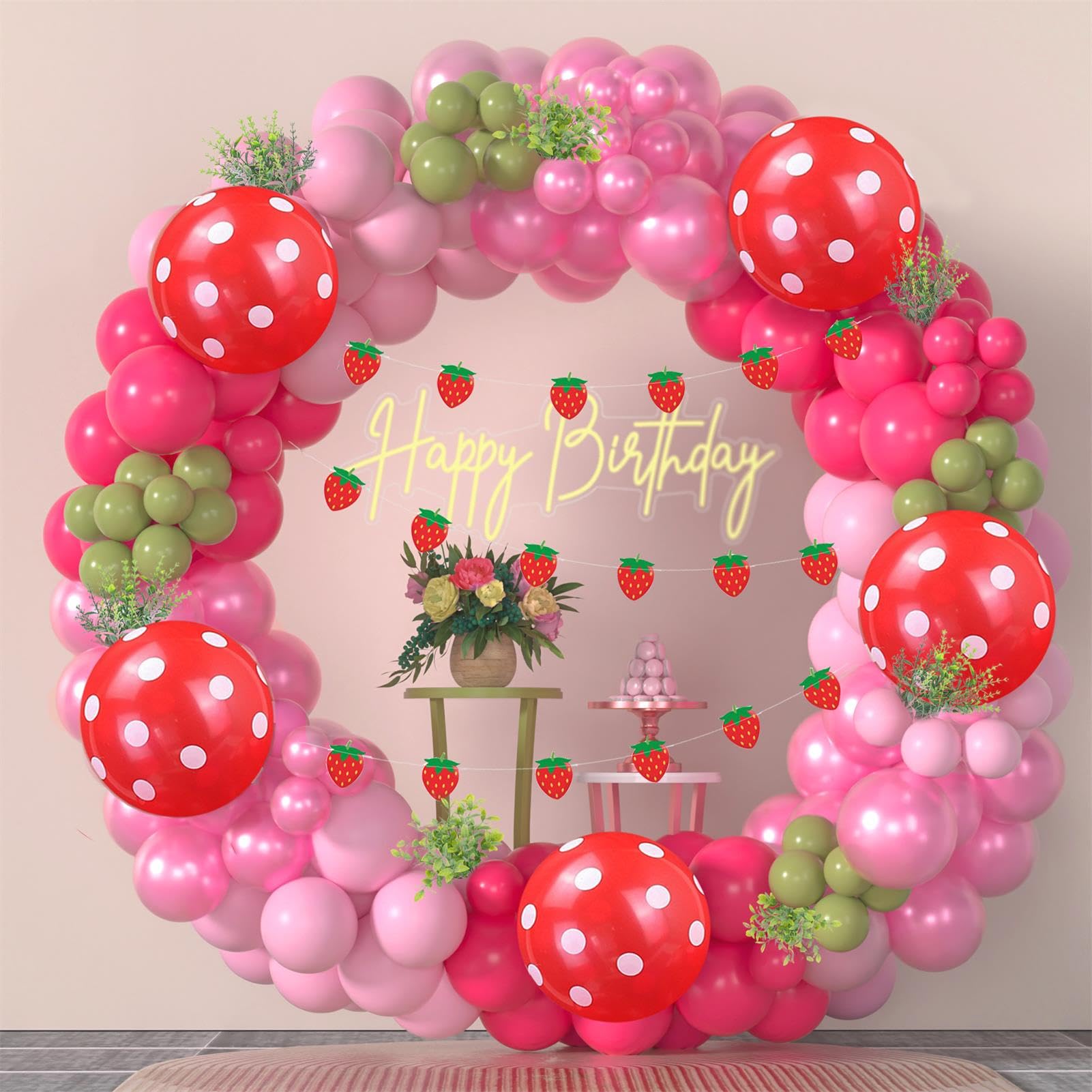 Amazon.com: Strawberry Balloon Arch Kit Berry First Birthday Decor Pink ...