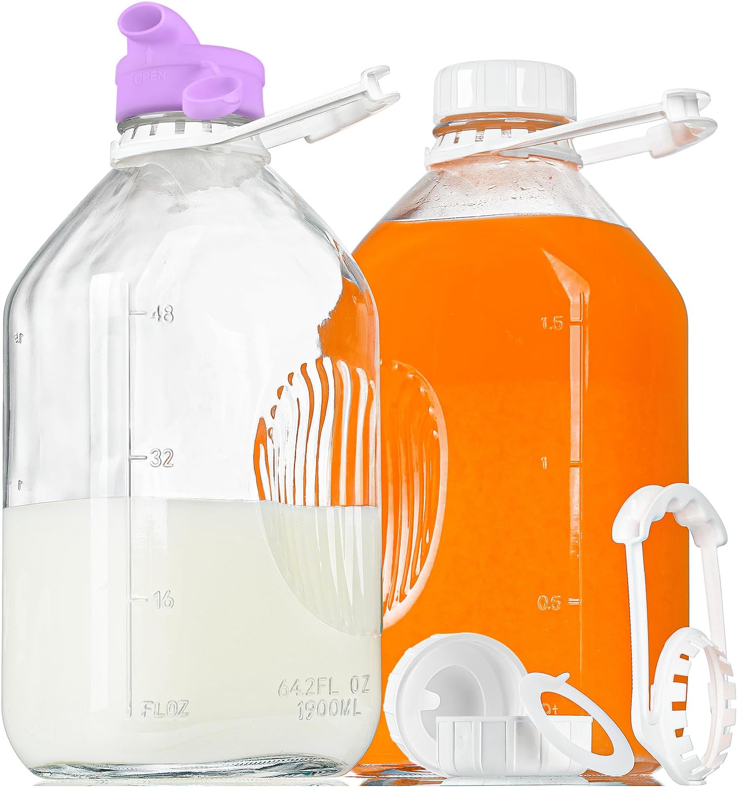 Amazon.com: 2 Pack 64 Oz Heavy Duty Glass Milk Bottle with Dispenser ...